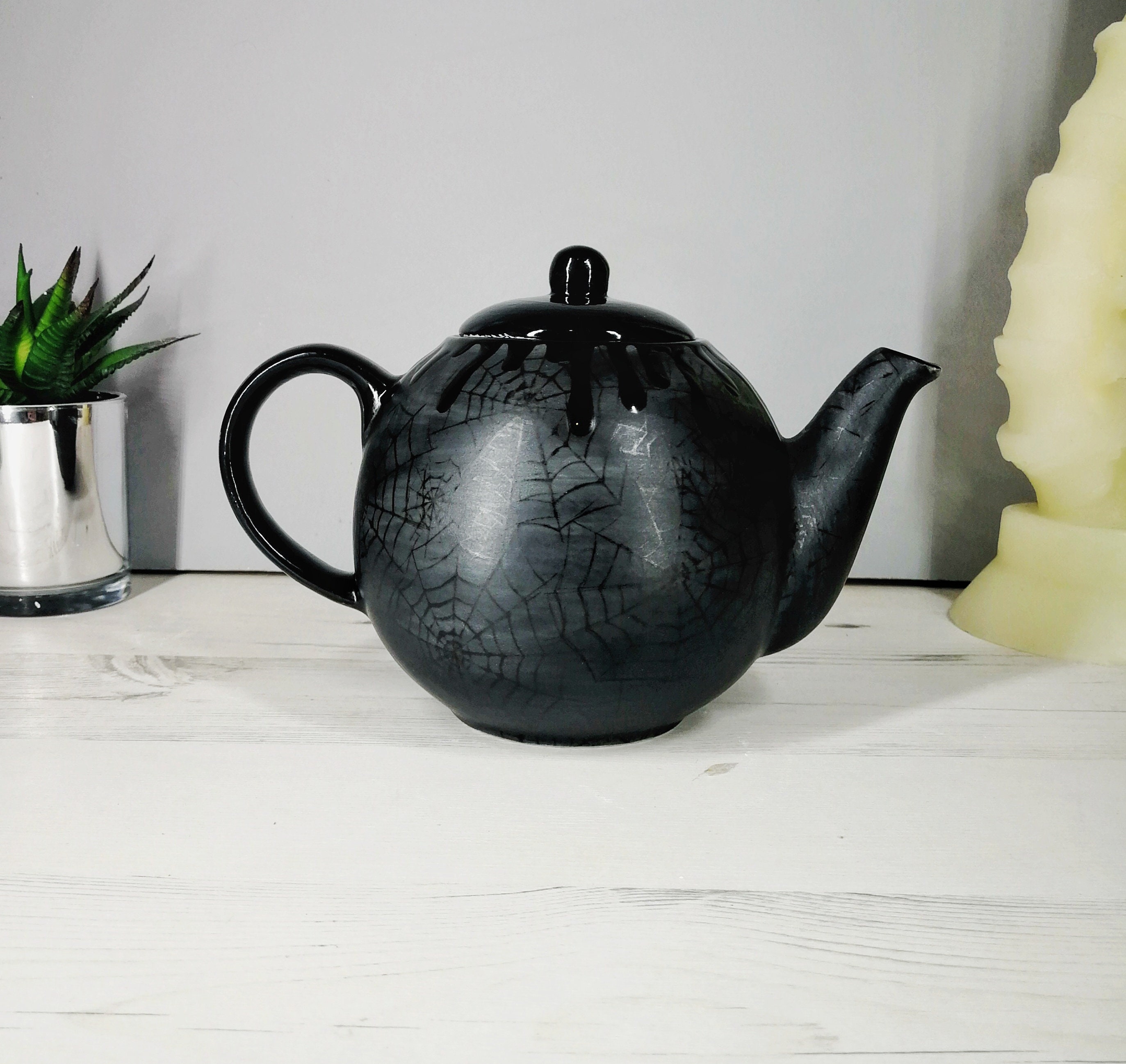 Spider Web Teapot Satin Tea Pot Black Gloss Kettle Matte | Etsy