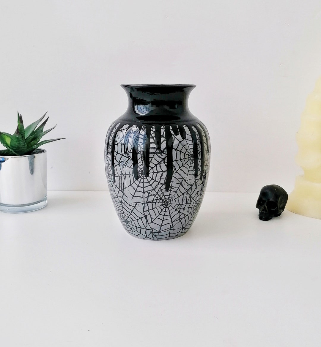 Gothic Web Vase, Grey Glaze, Goth Webs Flowers, Macabre Alternative ...
