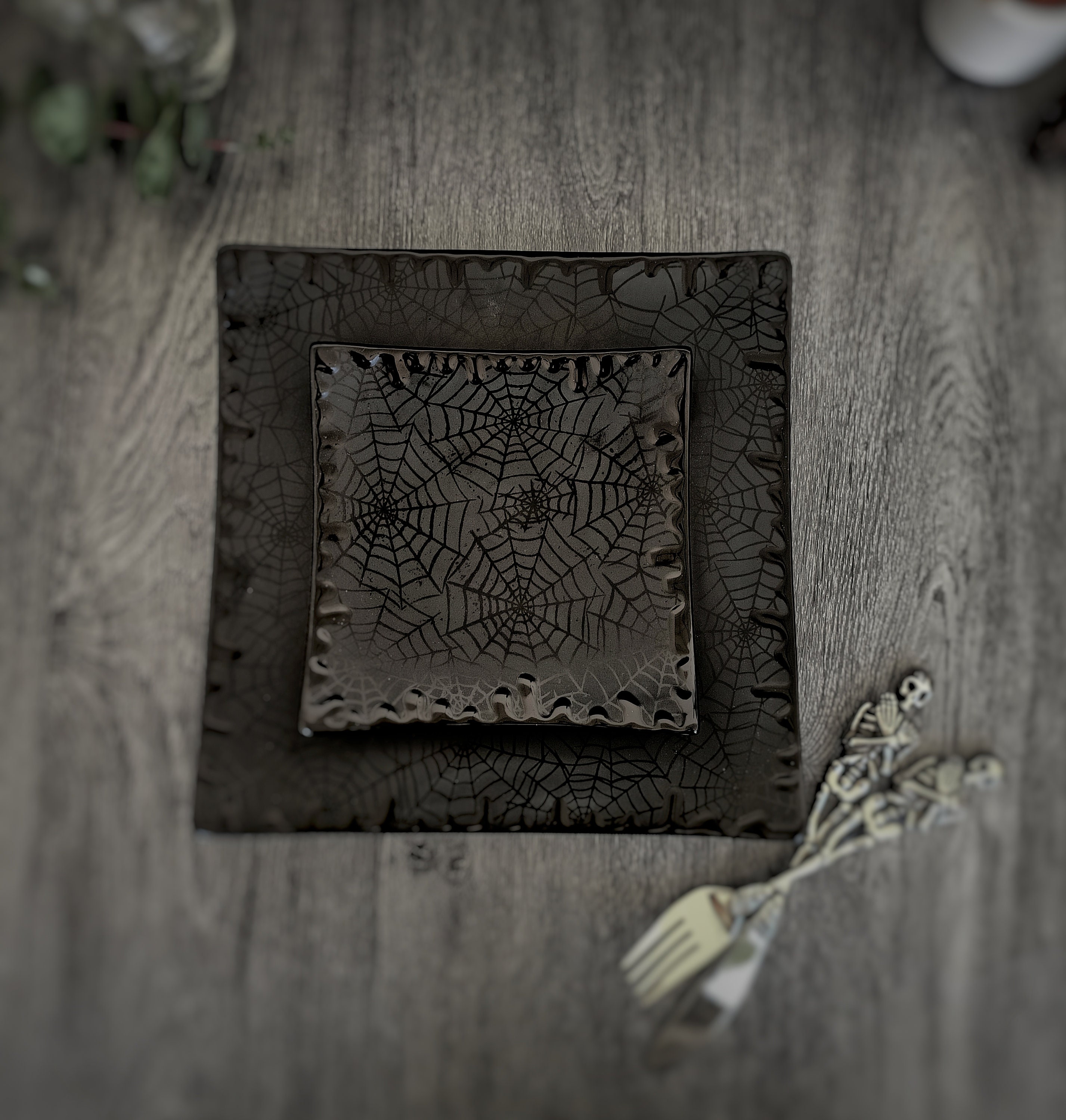 Web Plate Set, Matte Black, Gothic Lunch, Alternative Plate, Goth ...