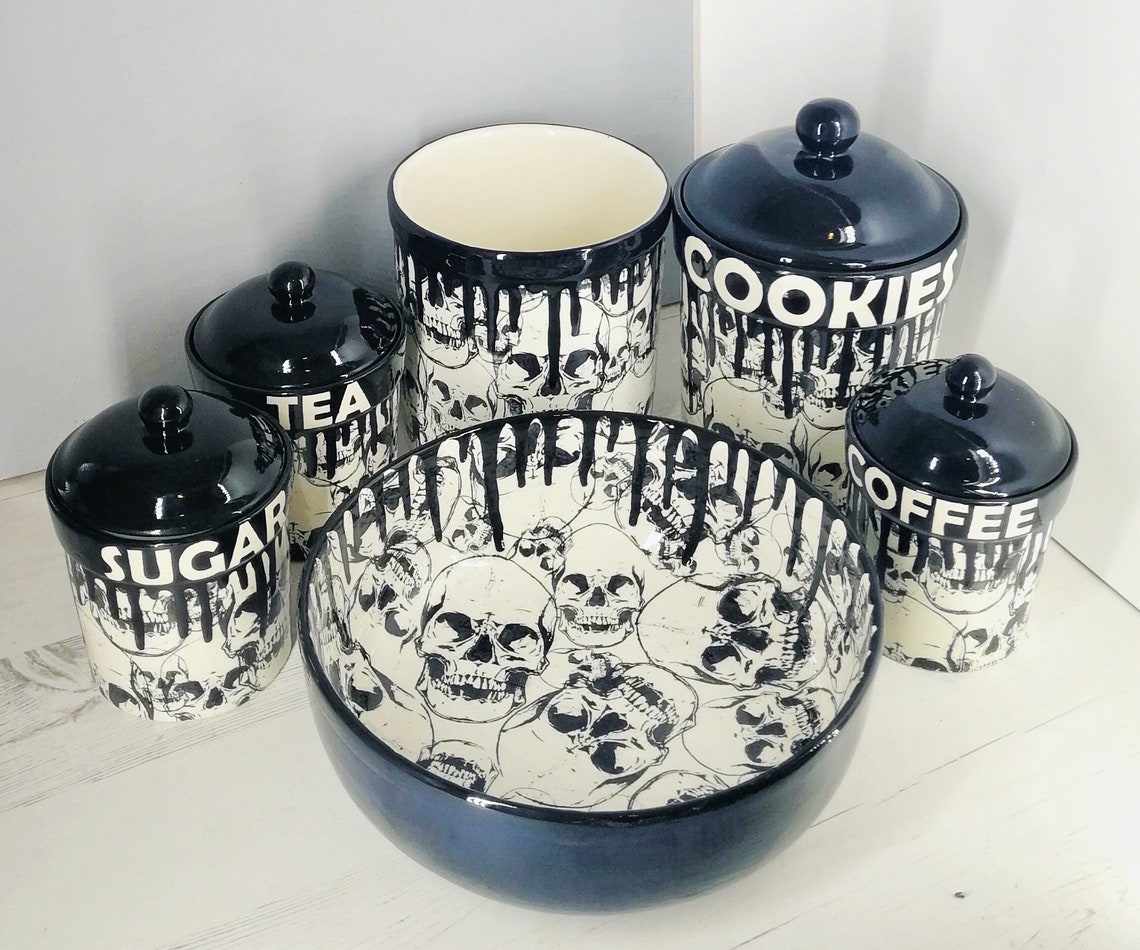 Skull Kitchen Set, Full Kitchenware, Ceramic Homeware, Gothic Home ...