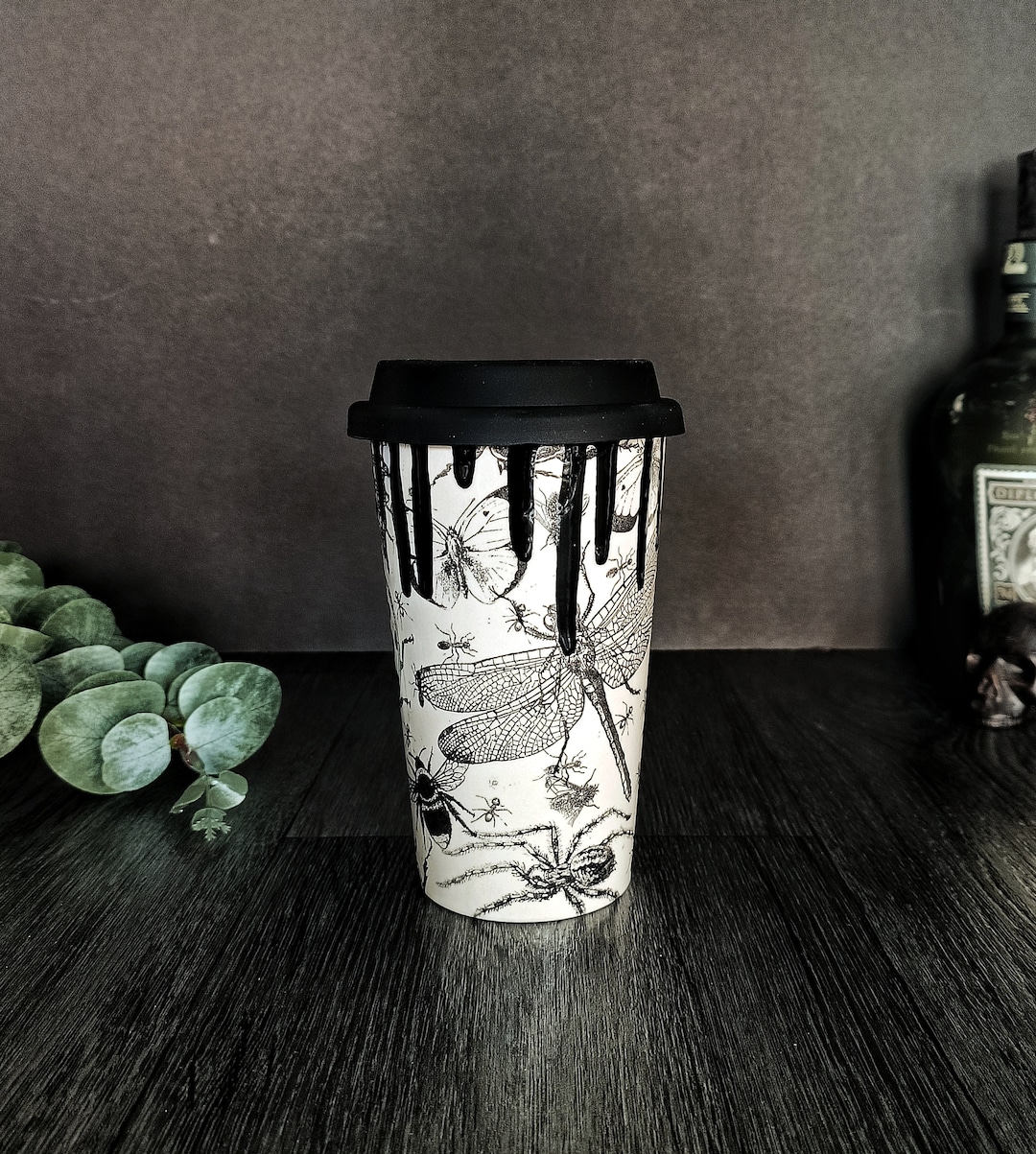 Bug Travel Mug, Tall Ceramic Cup, Silicone Lid, Gothic Travelling Drink ...