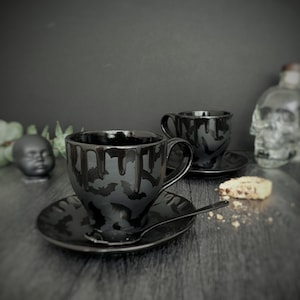 Bat Tea Set, Matte Black Bats, Goth Teaset, Gothic Halloween Ceramic ...