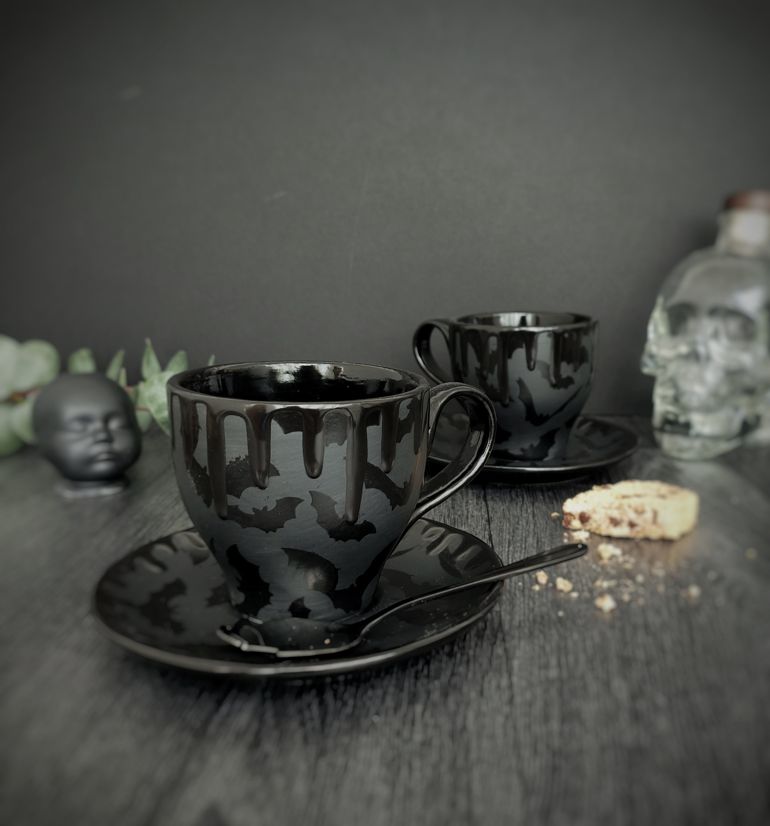 Bat Tea Set Matte Black Bats Goth Teaset Gothic Halloween - Etsy