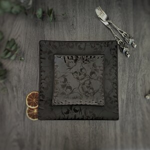 Skull Plate Set, Matte Black, Square Gothic Lunch, Alternative Dinner ...