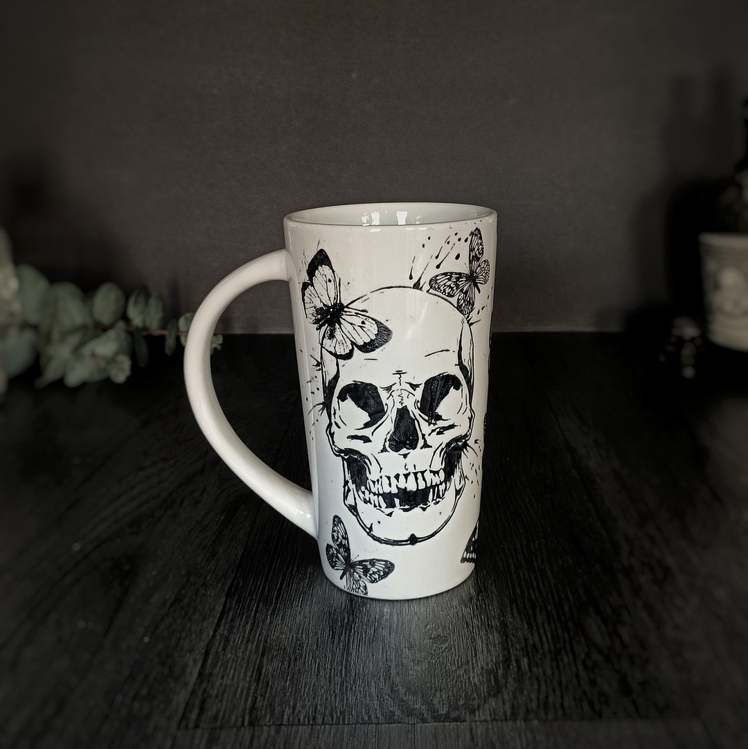 Hand-painted Skull Butterfly Mug, Gothic Latte Cup - Etsy