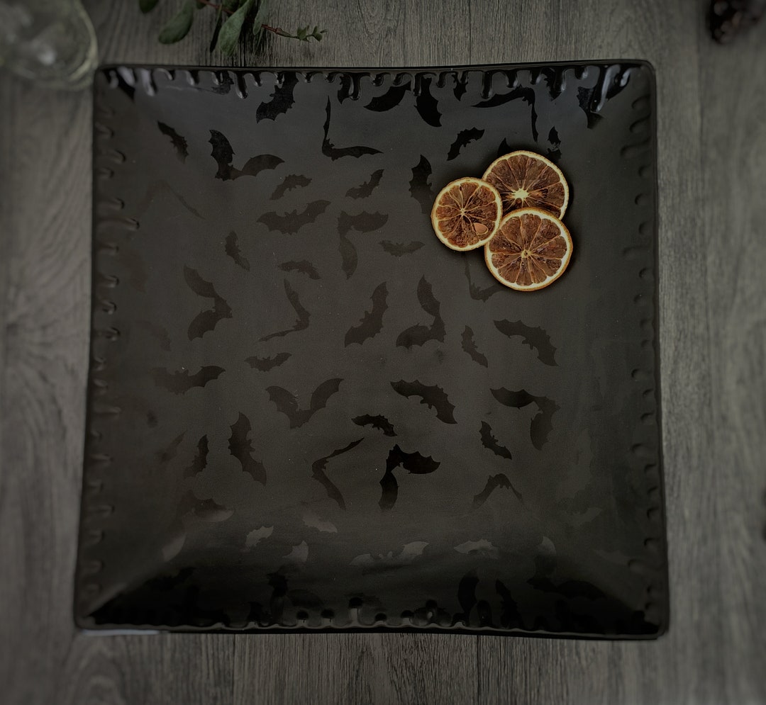 Bat Emo Platter, Ceramic Square Plate, Gothic Serving Dish, Huge Food ...