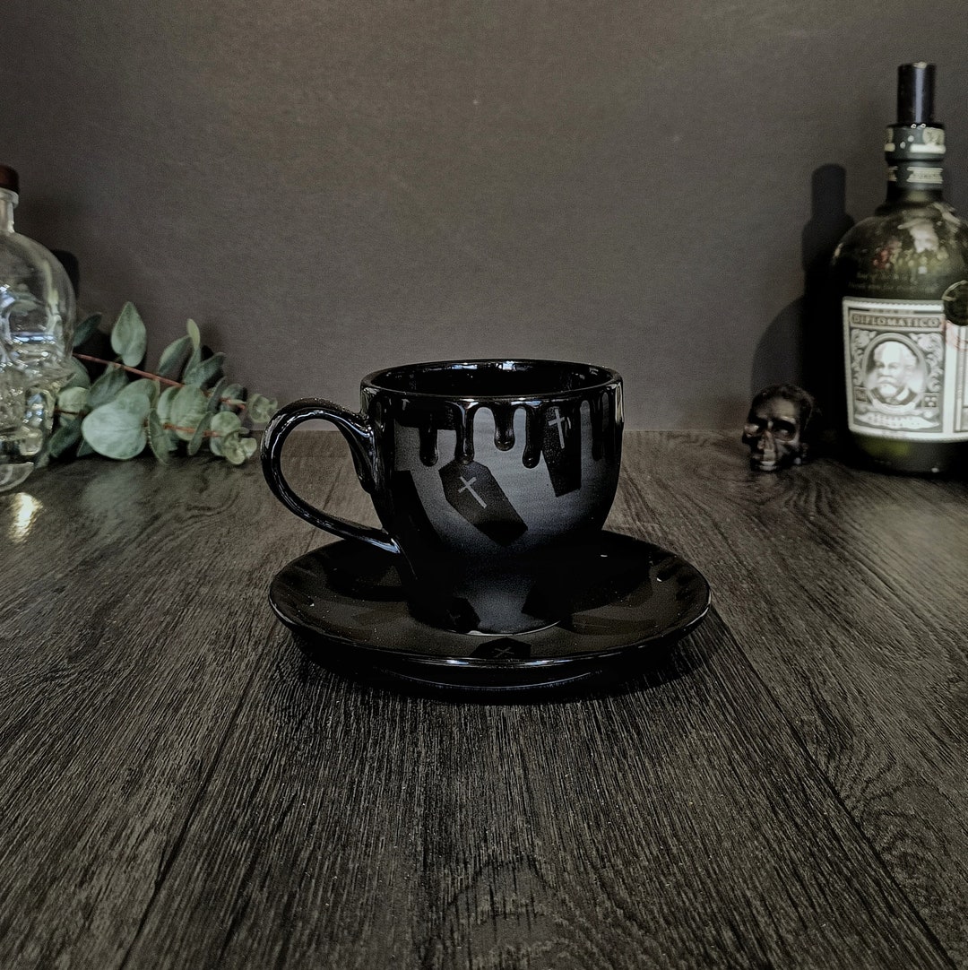 Matte Black Cup Saucer, Coffin Design, Gothic Tea Set, Tea Coffee Mug ...
