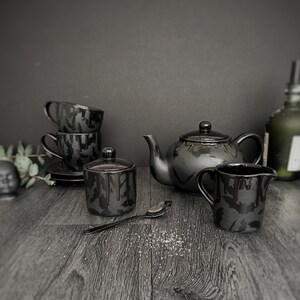 Bat Tea Set, Matte Black Bats, Goth Teaset, Gothic Halloween Ceramic ...