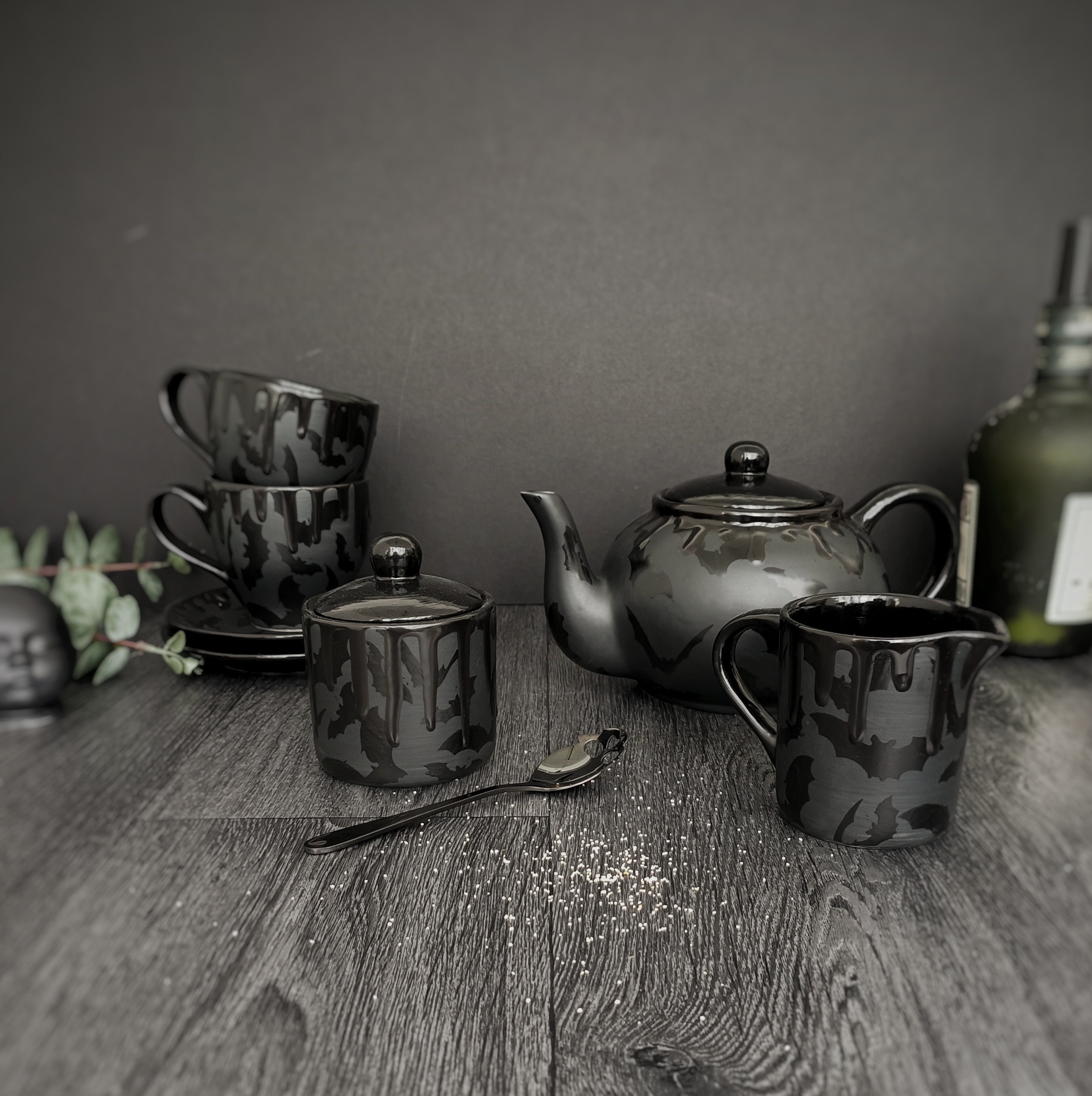 Bat Tea Set Matte Black Bats Goth Teaset Gothic Halloween - Etsy UK