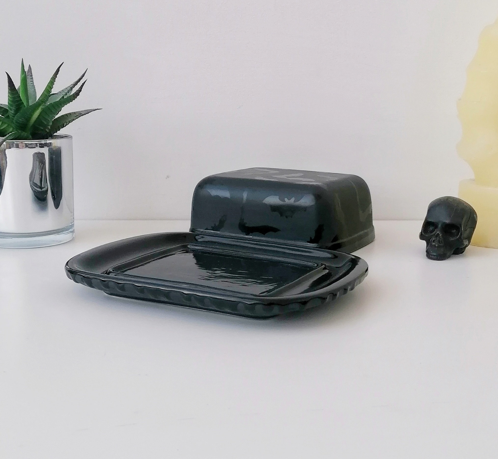 Bat Butter Dish Bats Dome Plate Matte Black Gothic Gift - Etsy