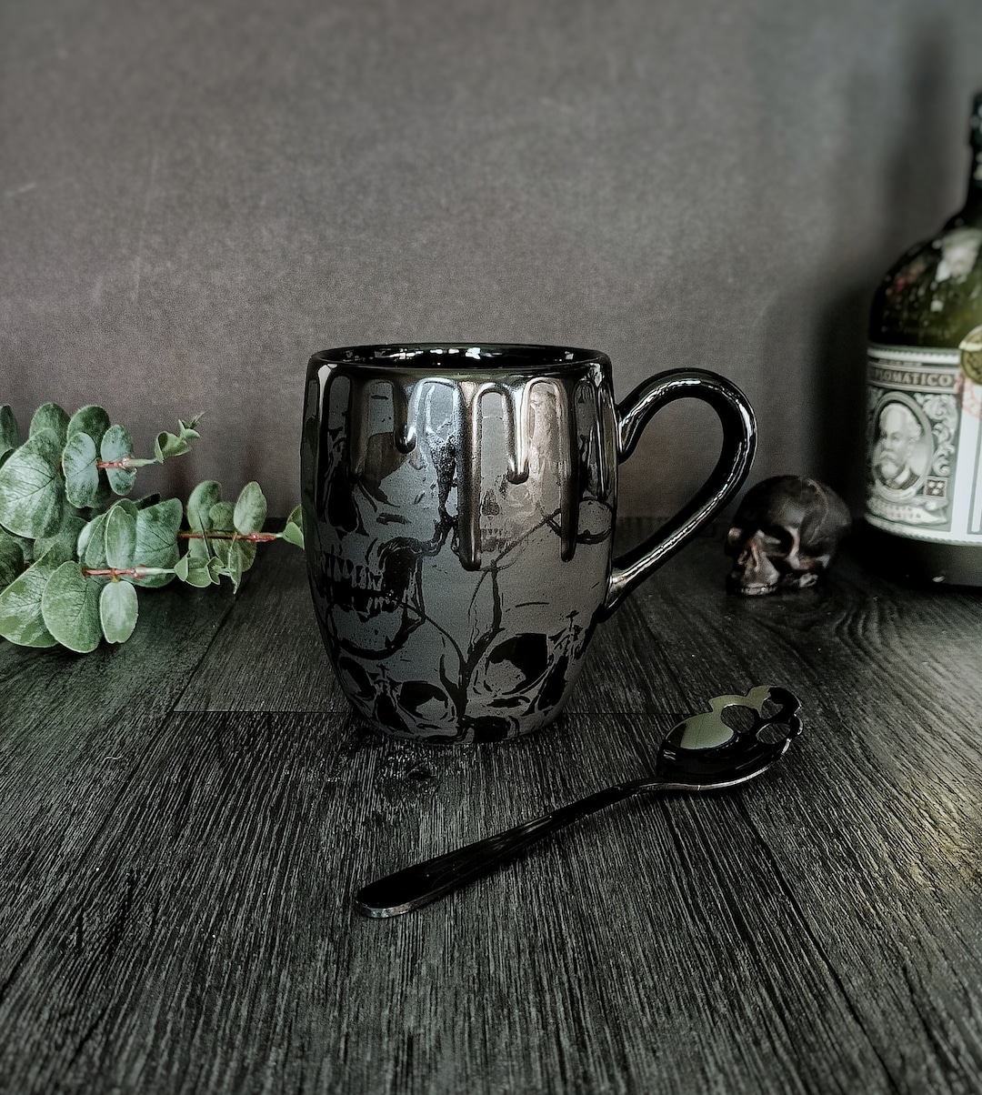 Skull Barrell Mug, Matte Black Mugs, Large Skulls Mugs, Gothic Goth Cup ...