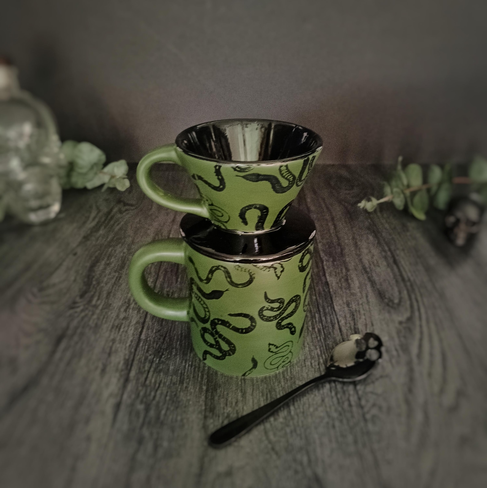 Snake Coffee Set, Pour Over Kit, Goth Gift, Serpent Mug, Green Cup Set ...