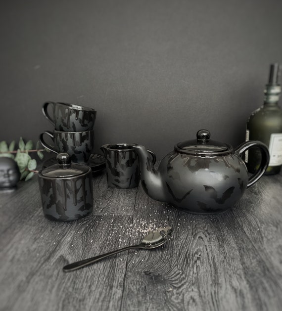Bat Tea Set Matte Black Bats Goth Teaset Gothic Halloween - Etsy