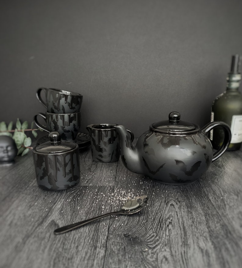 Bat Tea Set Matte Black Bats Goth Teaset Gothic Halloween - Etsy UK