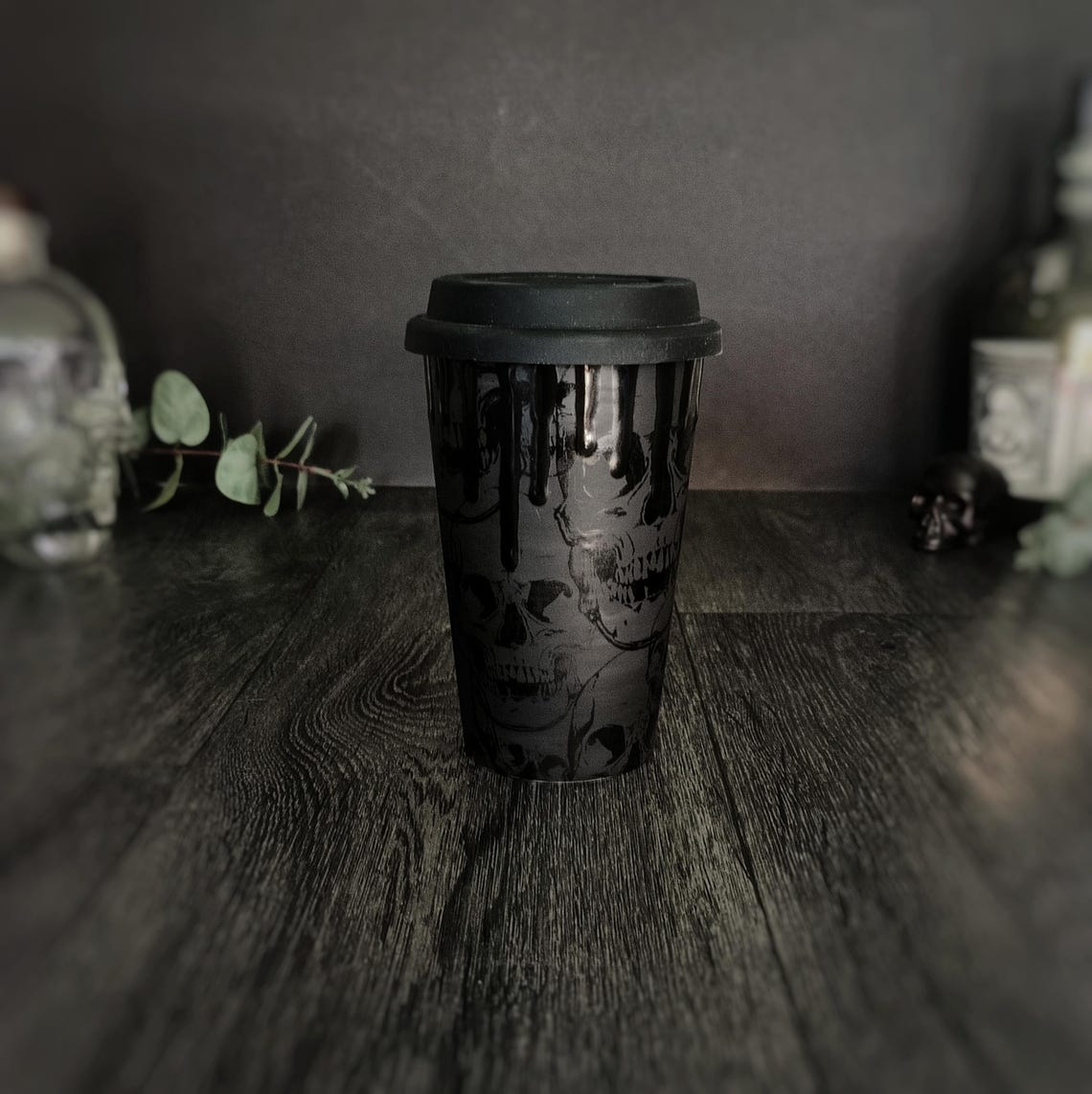 Skull Travel Mug, Tall Ceramic Cup, Matte Black Skulls, Coffee Mugs ...
