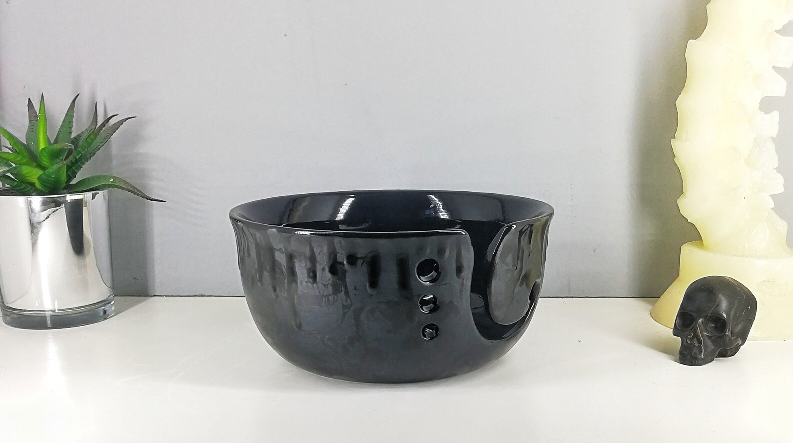 Skull Yarn Bowl Macabre Wool Bowls Gothic Knitting Black | Etsy