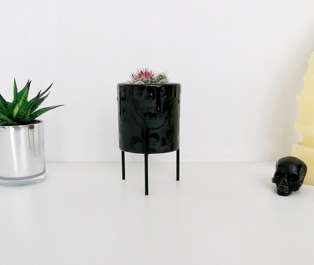Matte Black Skulls, Skull Indoor Planter, Plant Stand, Gothic Succulent ...