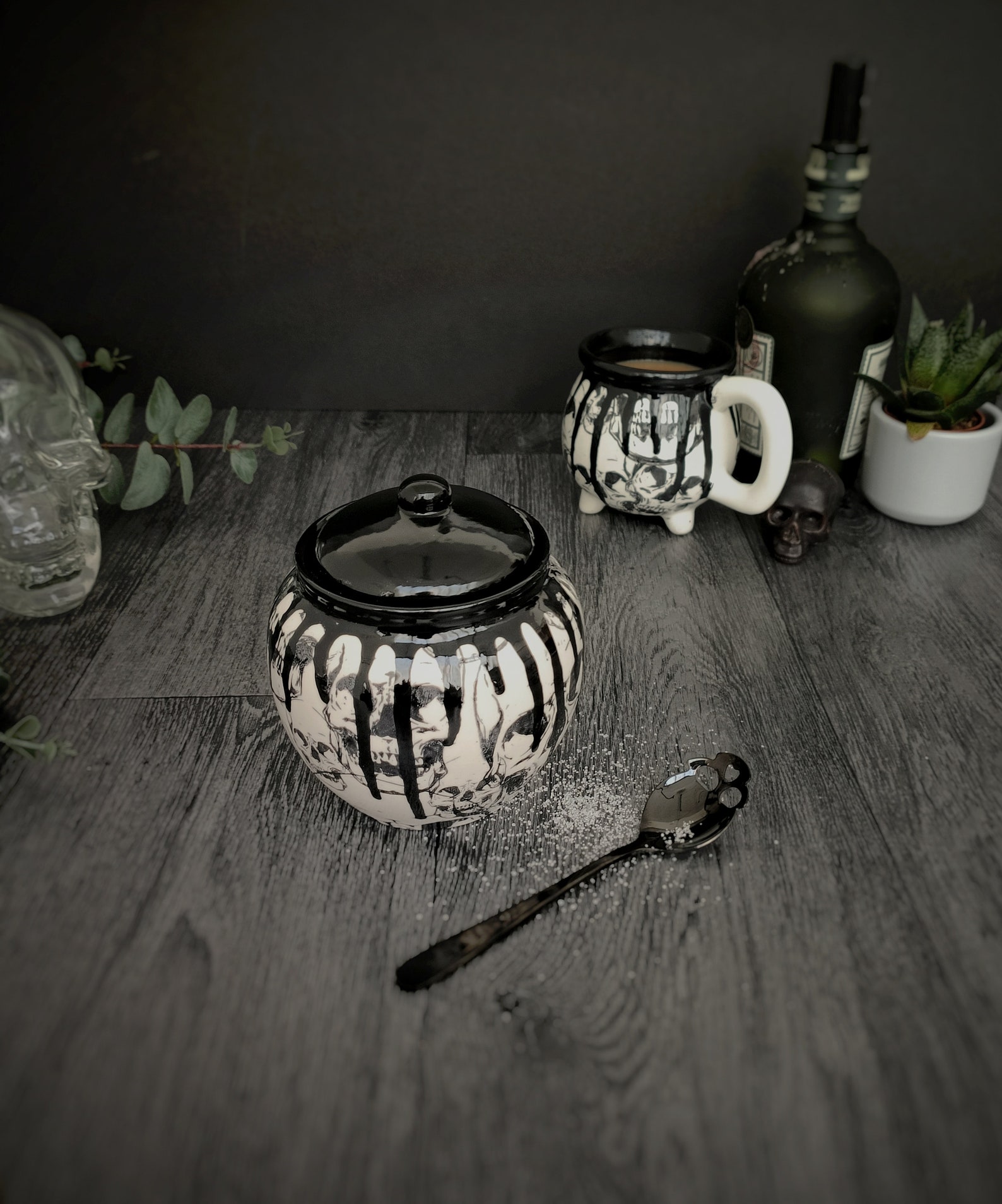 Skull Sugar Pot, Sweetener Storage, Large Skulls Bowl, Gothic Kitchen ...