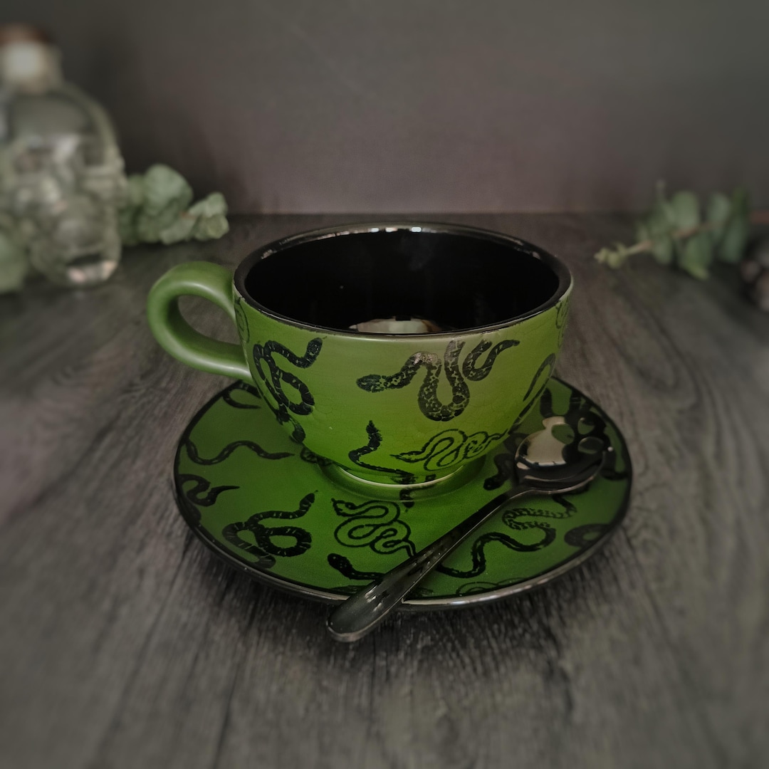 Cappuccino Cup & Saucer, Unique Hand Painted, Snake Design, Coffee ...