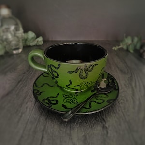 Cappuccino Cup & Saucer, Unique Hand Painted, Snake Design, Coffee ...