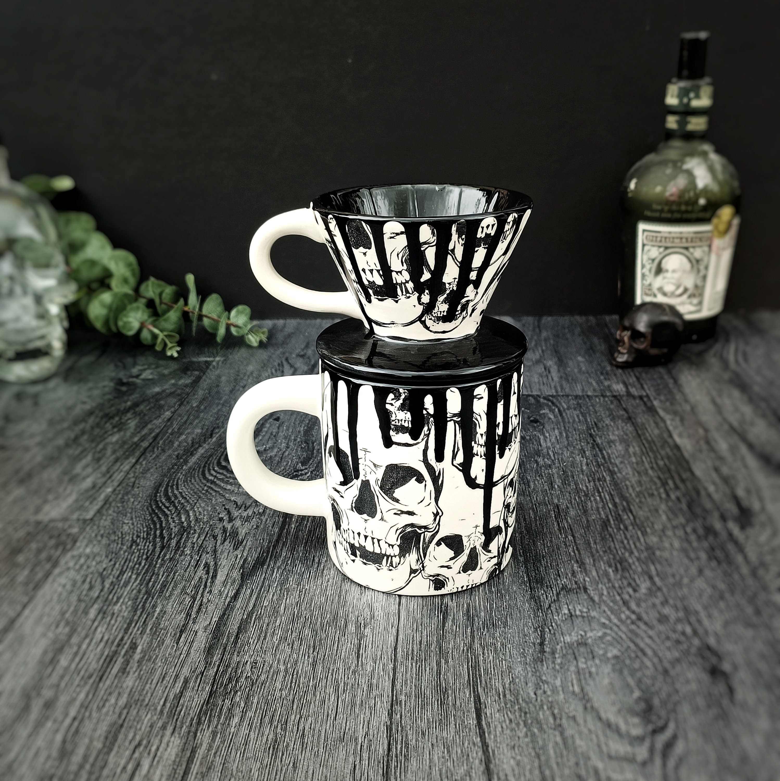 Skull Coffee Set, Pour Over Kit, Goth Gift, Skeleton Mug, Mug Set ...