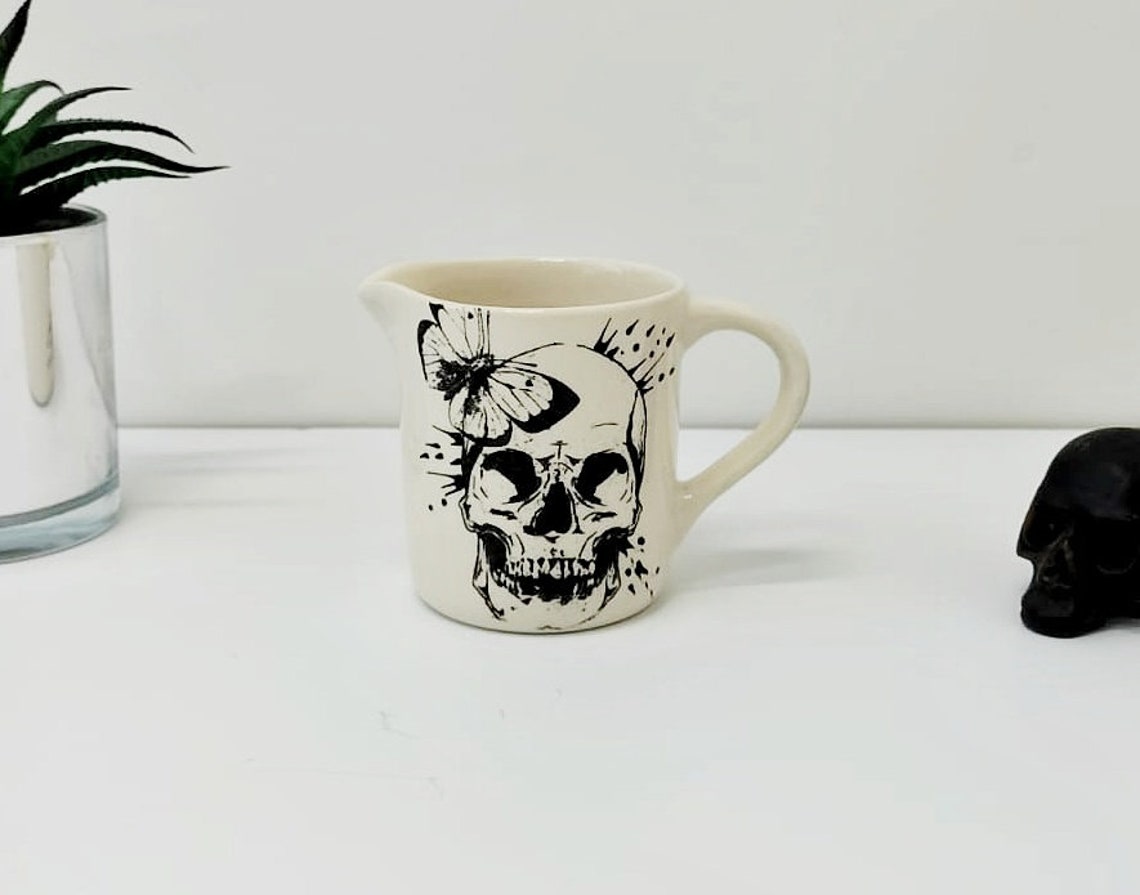 Gothic Tea Set, Skull and Butterfly, Ceramic Teaset, Goth Cup Saucer ...