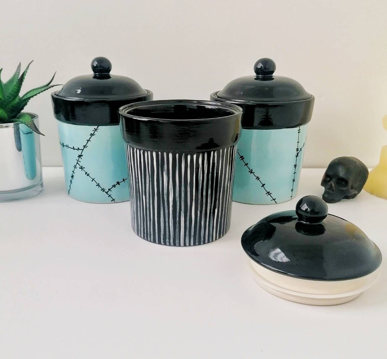 Stripes Stitches, Storage Canisters, Tea Coffee Canister, Sugar Jars ...