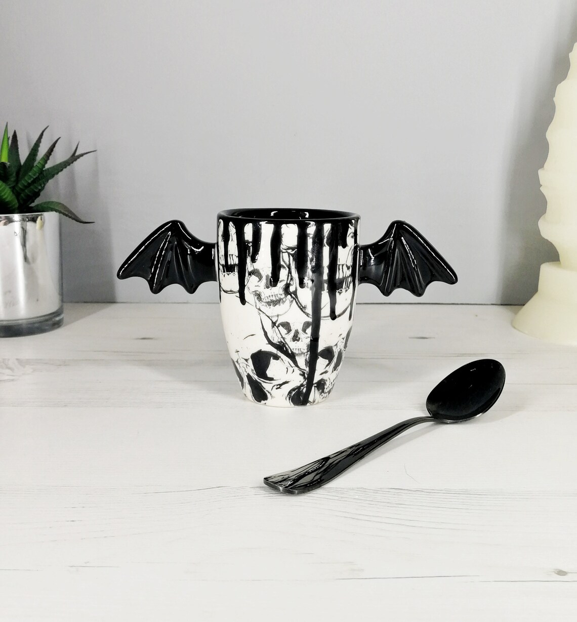 Skull Bat Mug Bats Wings Cup Black With Skulls Unique - Etsy