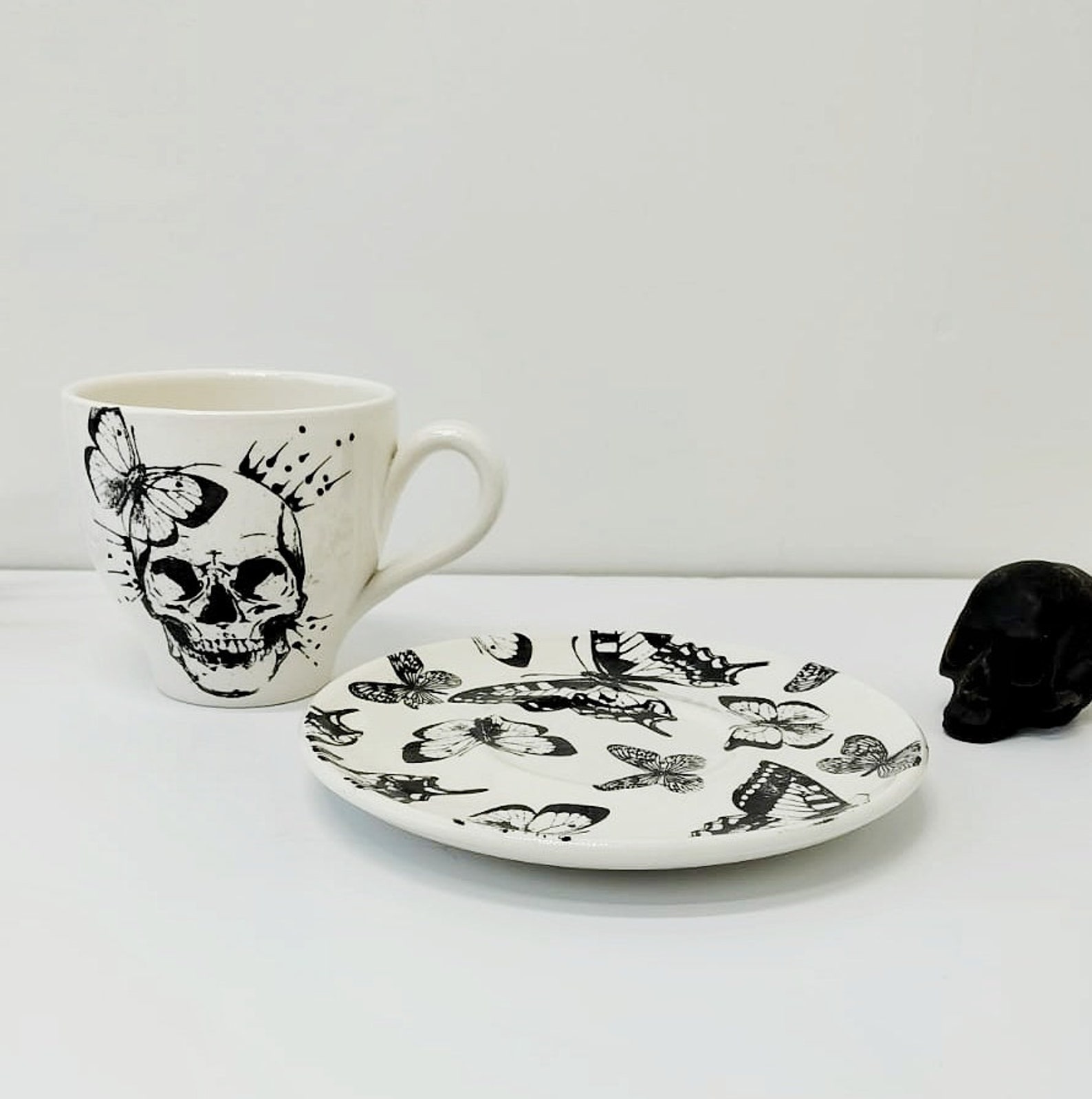 Gothic Tea Set, Skull and Butterfly, Ceramic Teaset, Goth Cup Saucer ...