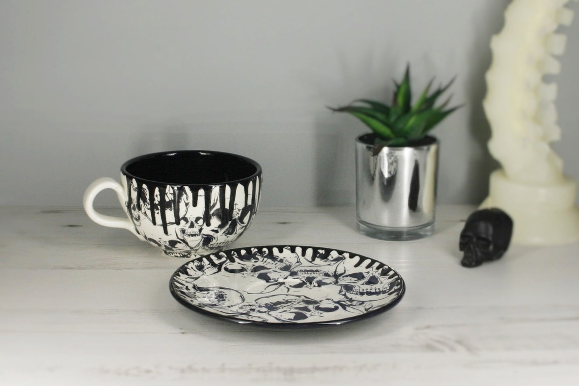 Skull Cappuccino Cup Cup and Saucer Tea Lover Coffee Mug - Etsy