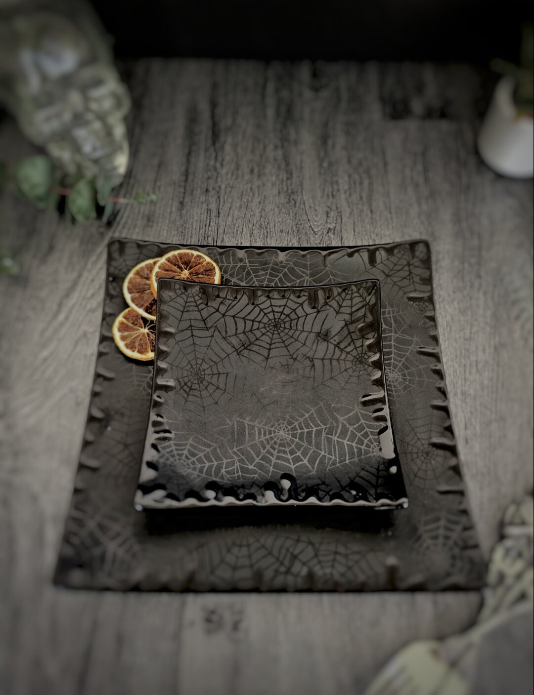 Web Plate Set, Matte Black, Gothic Lunch, Alternative Plate, Goth ...