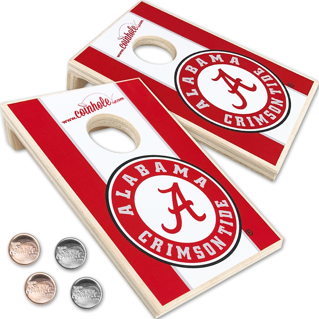 Alabama Tabletop Cornhole Played by Bouncing Coins - Crimson Tide ...