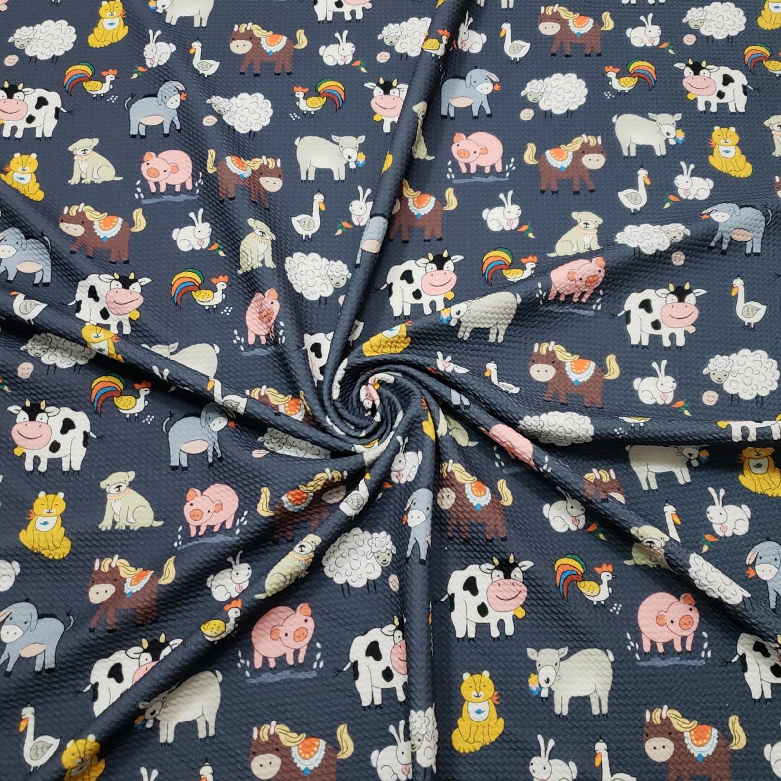 Cartoon Farm Animals Print on Bullet Textured Liverpool Fabric by the ...