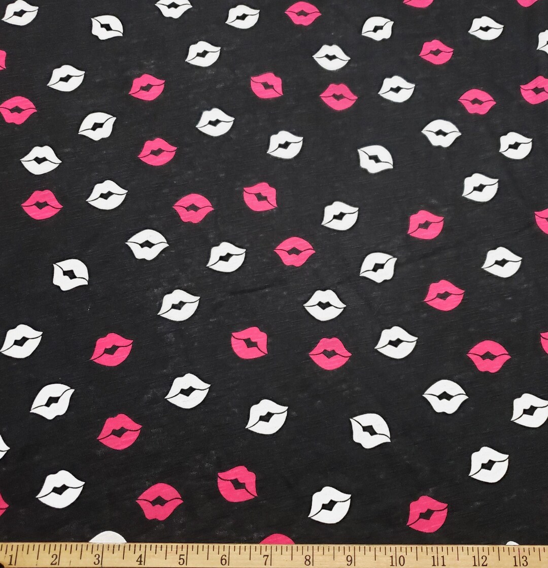 Lips Print on Slub Jersey Knit Fabric by the Yard - Etsy