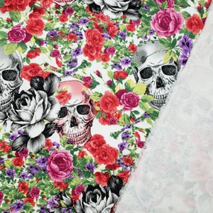 Skulls and Roses Print Cotton Stretch Twill Fabric by the Yard - Etsy