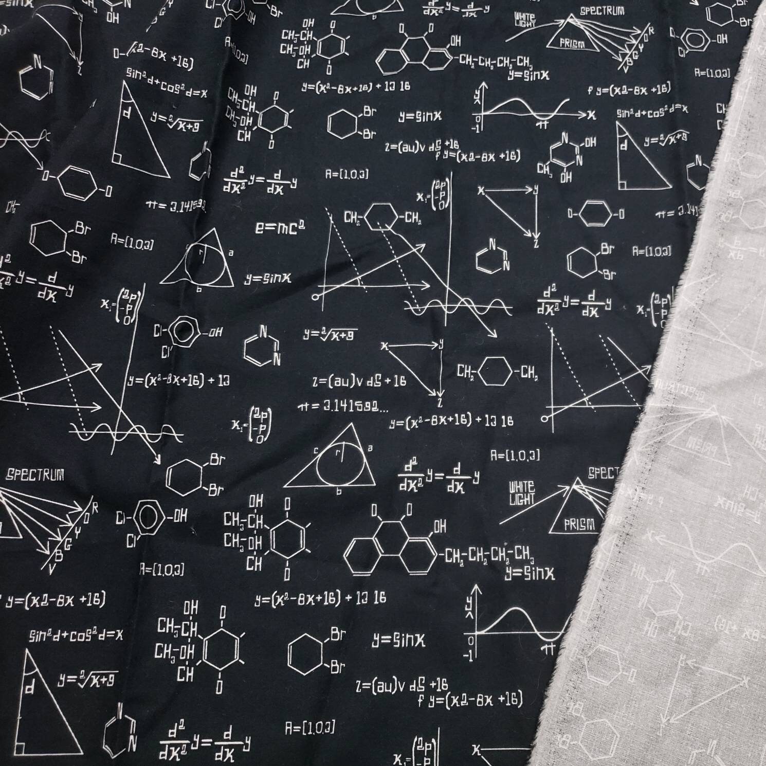 Science Fair Various Formulas Print on Black Cotton Woven | Etsy