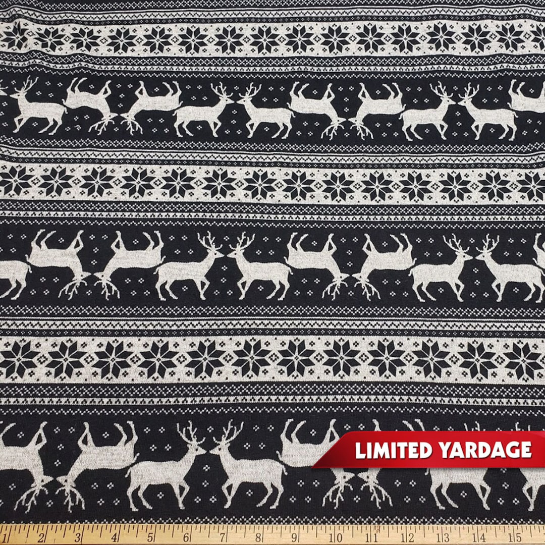 Christmas Print Black and Gray Sweater Knit Hacci Fabric by the Yard - Etsy