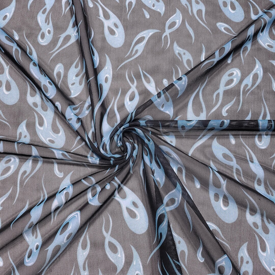 Blue Flame Print Power Mesh Fabric | 4-way Stretch Nylon Spandex - Etsy