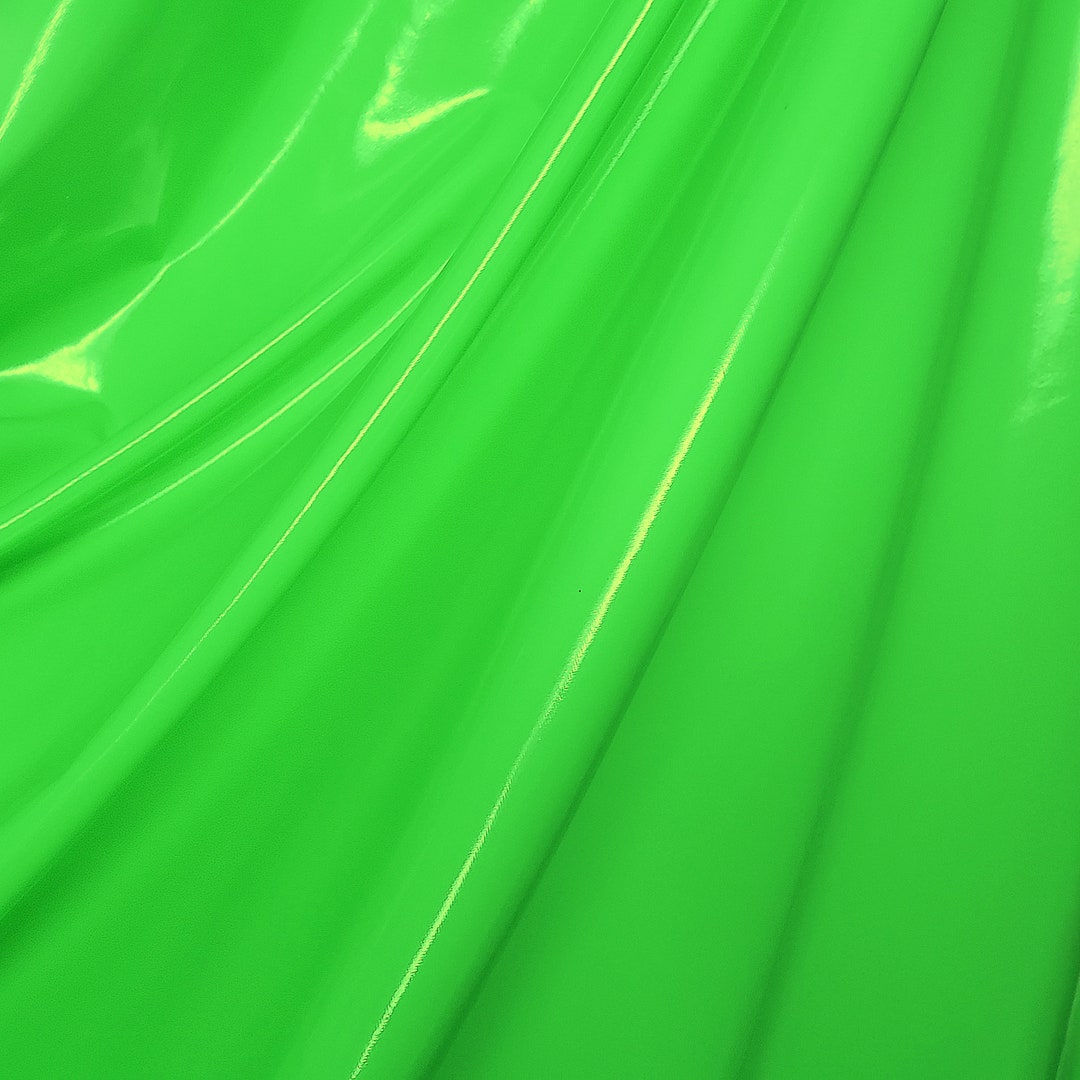 Bright Green Color Imitation Latex Fabric Glossy Liquid Look With 4-way ...
