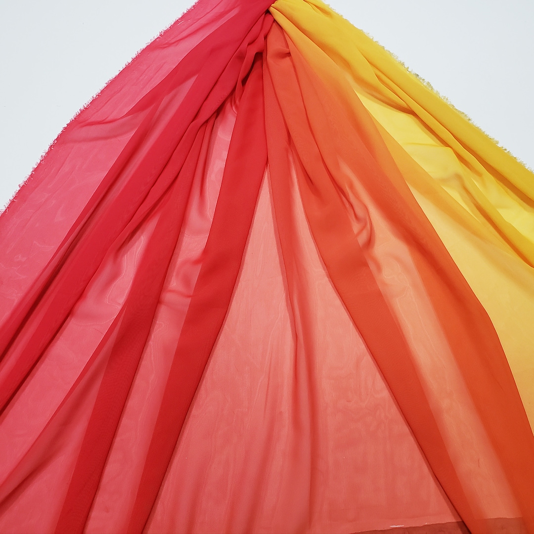 Red to Orange to Yellow Ombre Chiffon Fabric - 100% Polyester, Sheer With Fluid Drape - 59/60 ...