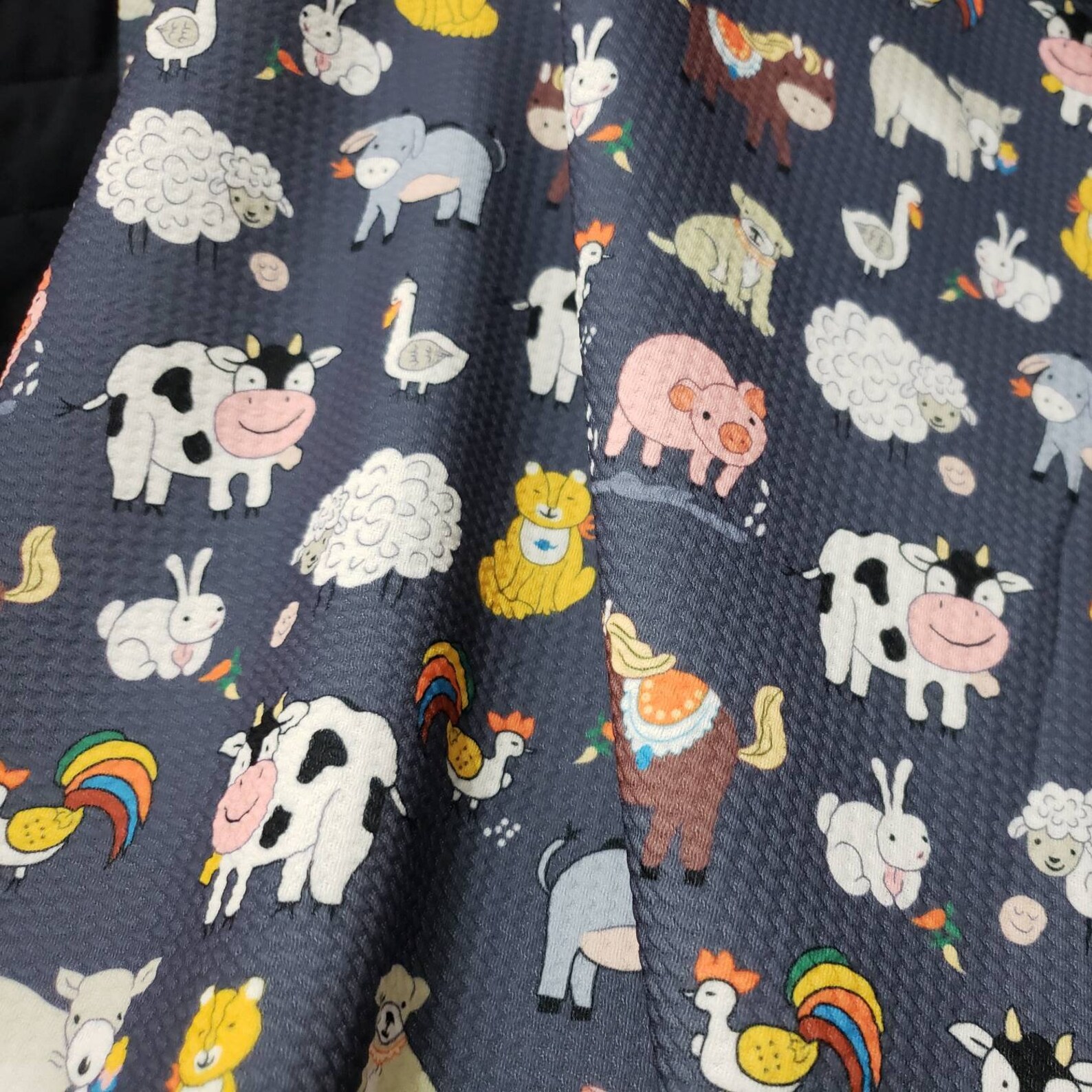 Cartoon Farm Animals Print on Bullet Textured Liverpool Fabric by the ...