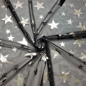 Silver Foil Stars on 2-way Stretch Black Mesh Fabric by the Yard - Etsy