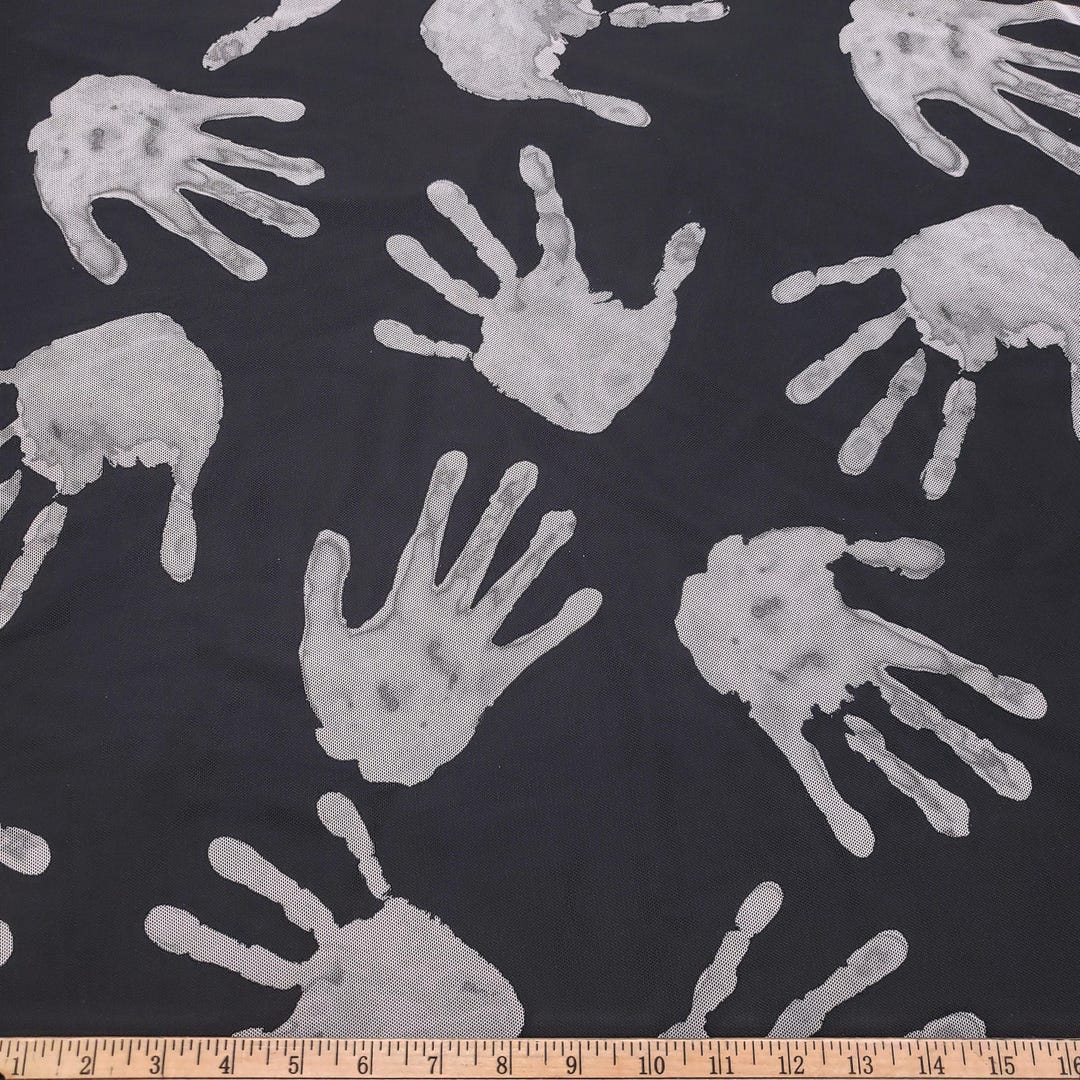 Gray Handprint Power Mesh Fabric – 4-way Stretch Nylon Spandex - Etsy