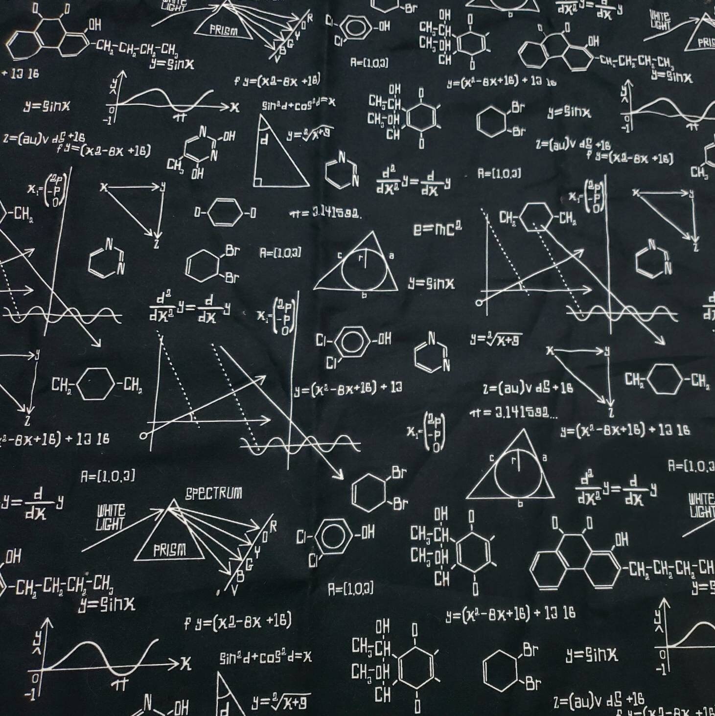 Science Fair Various Formulas Print on Black Cotton Woven | Etsy