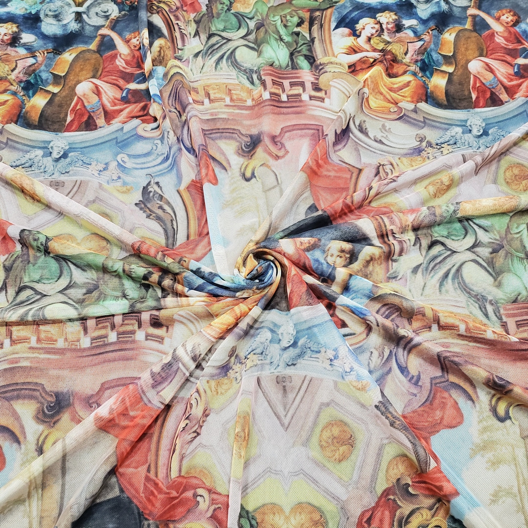 Fresco Painting Style Print on 4-way Stretch Power Mesh Fabric by the ...
