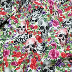 Skulls and Roses Print Cotton Stretch Twill Fabric by the Yard - Etsy