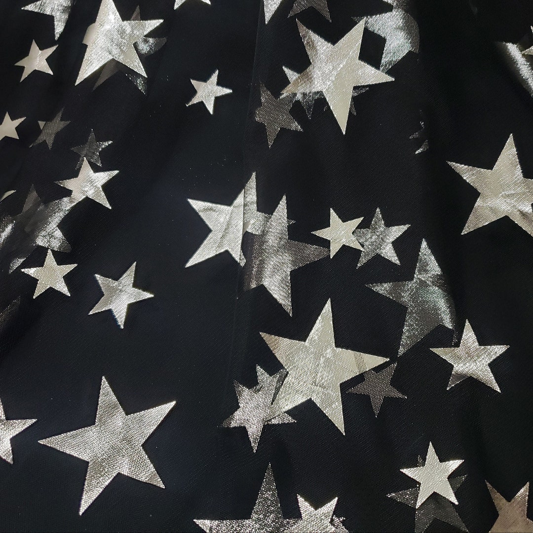 Silver Foil Stars on 2-way Stretch Black Mesh Fabric by the Yard - Etsy