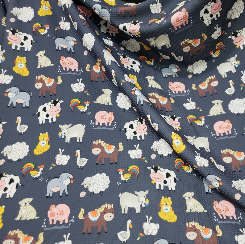 Cartoon Farm Animals Print on Bullet Textured Liverpool Fabric by the ...