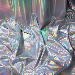 Silver Iridescent Metallic Foil 4-way Stretch Fabric - Reflective ...