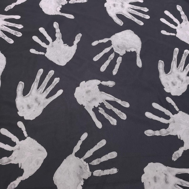 Gray Handprint Power Mesh Fabric – 4-way Stretch Nylon Spandex - Etsy